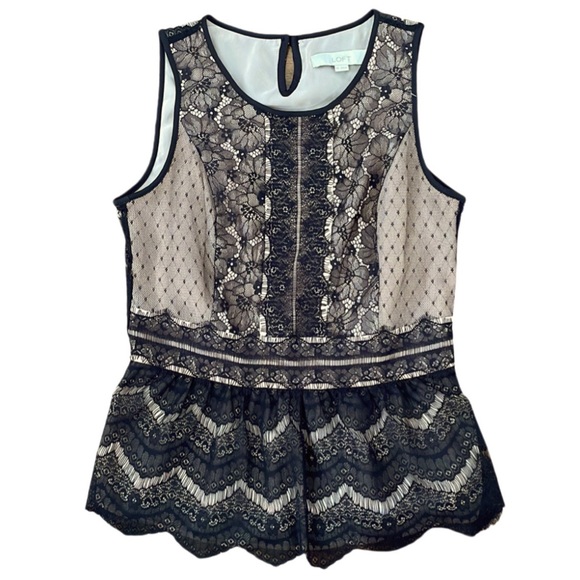 LOFT | Tops | Ann Taylor Loft Sleeveless Black And Tan Lace Scalloped ...